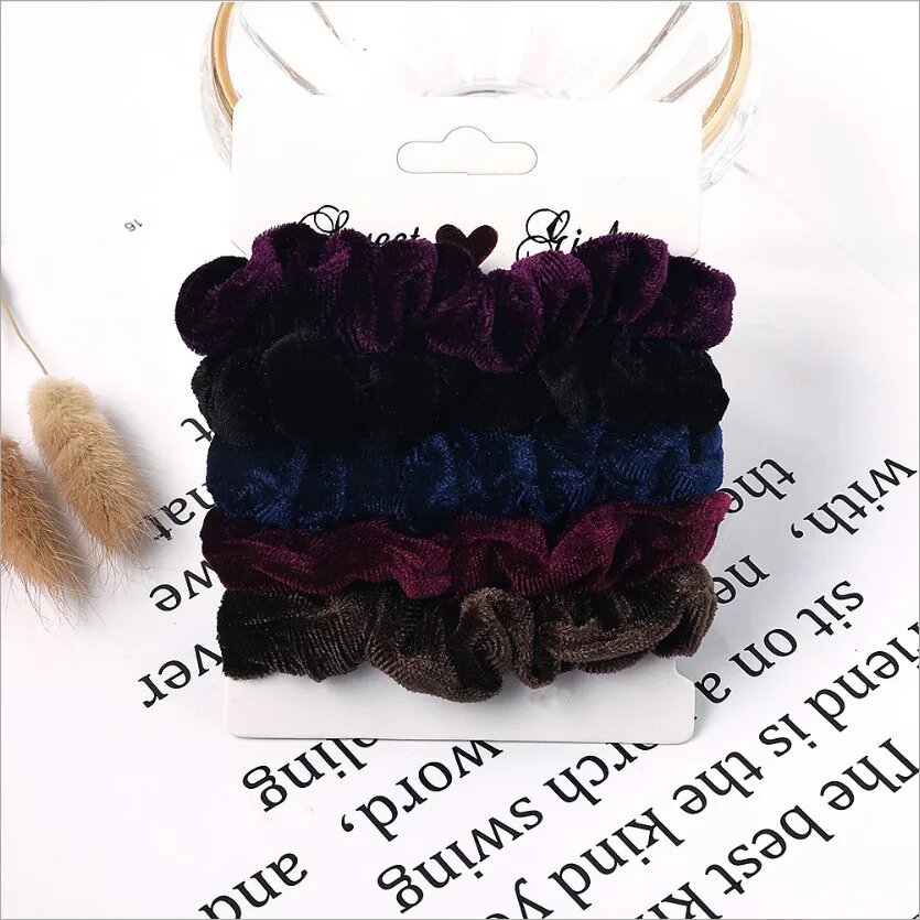 Бархатные резинки для волос OBXEBM Фиолетовый, Dark Velvet 5Pcs