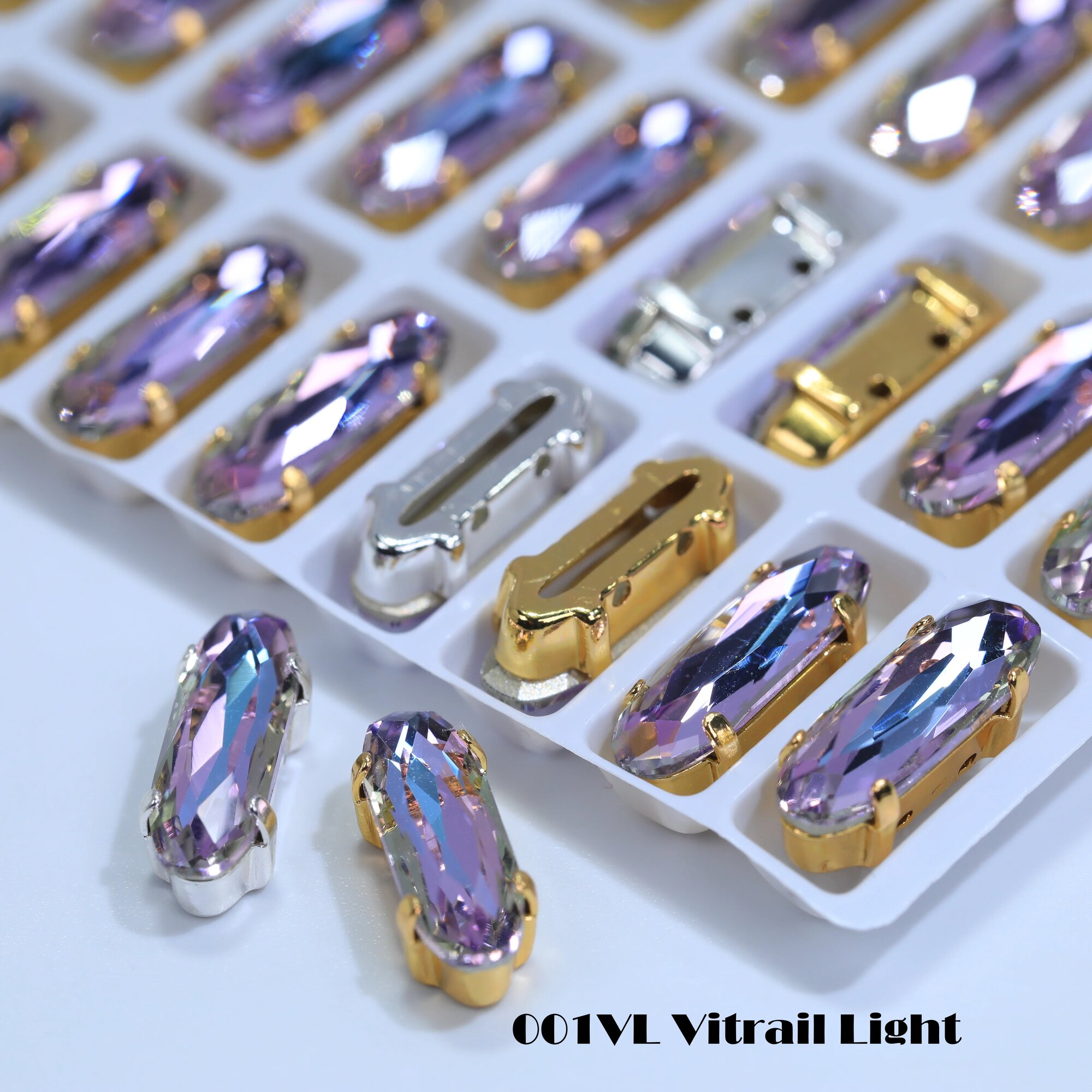 Стразы AB классические овальные Moonlight Silver Claw, 60Pcs 5mm15mm, VL Vitrail Light