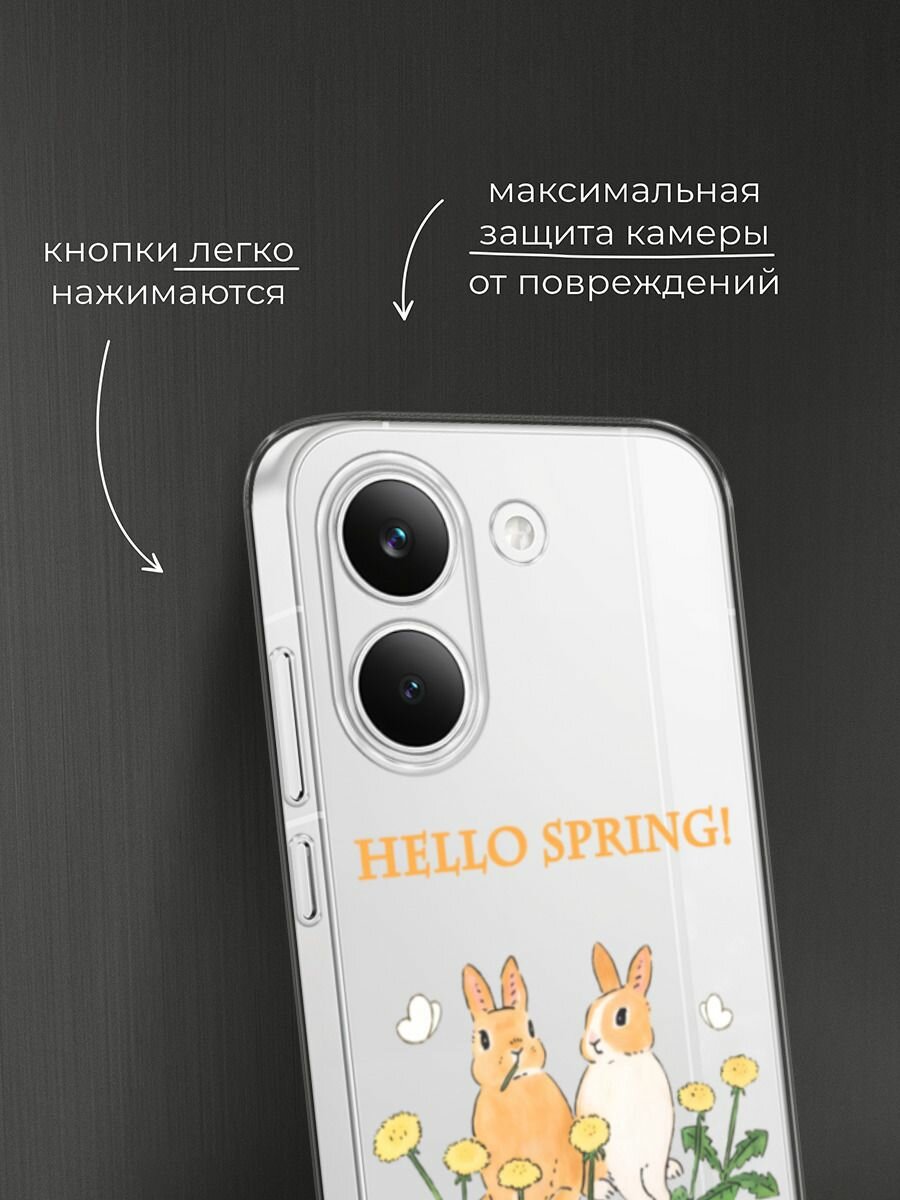 Чехол на Poco X8 Pro / Поко X8 Про с принтом Весенние кролики, прозрачный — фото 1