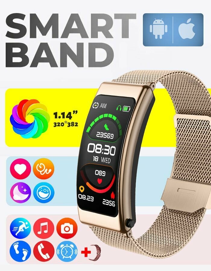 2-в-1 Фитнес-браслет с наушниками, Bluetooth-вызов, мониторинг артериального давления, сна, для мужчин и женщин