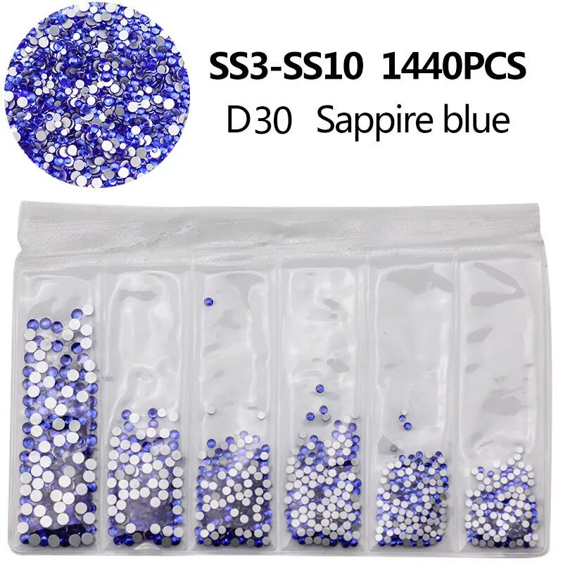 Стразы хрустальные синие Sapphire SS3-SS10 1440шт