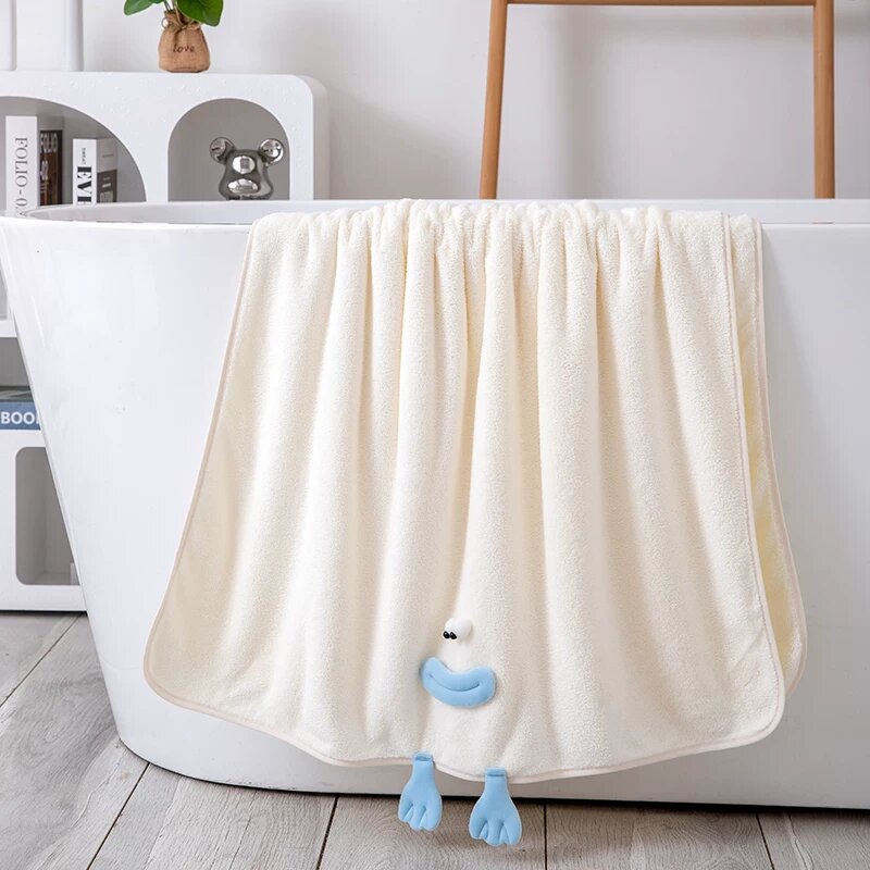 Коралловое вязаное полотенце 70x140 см, белый и синий уточка, мягкий впитывающий для душа