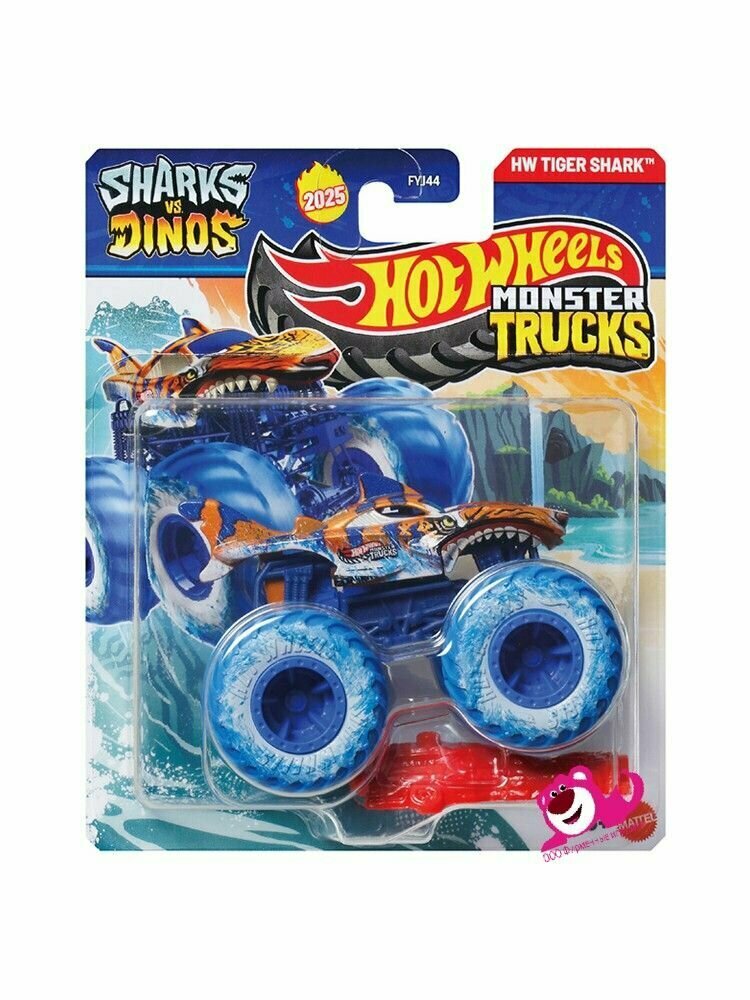 Детская машинка Hot Wheels Monster Trucks Tiger Shark 2025, инерционная, для улицы и дрифта, внедорожник
