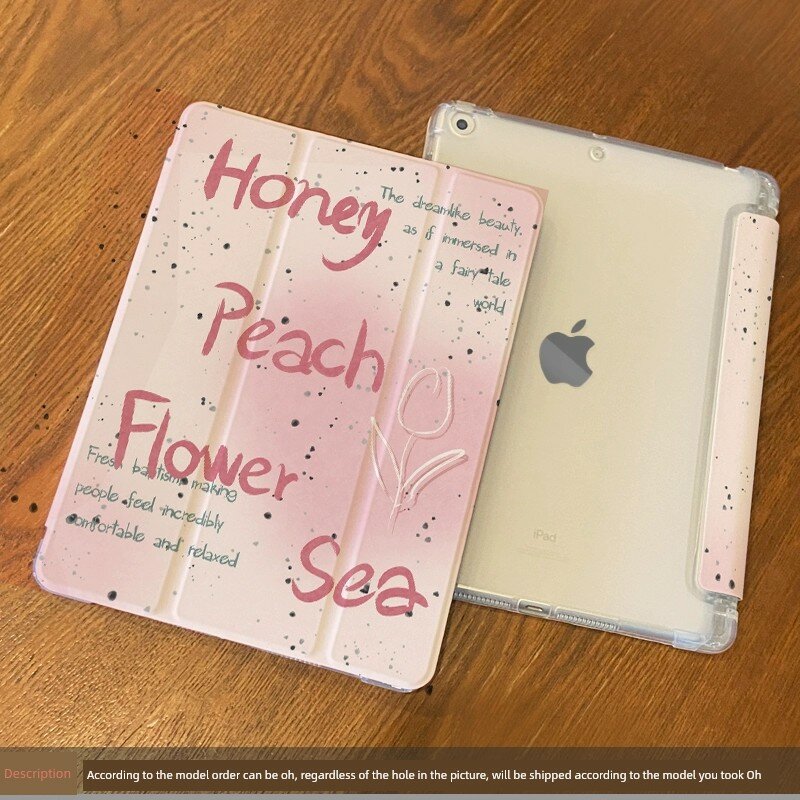 Чехол для iPad Air 7 2025, 11 дюймов, прозрачный с отсеком для ручки, розовый английский узор