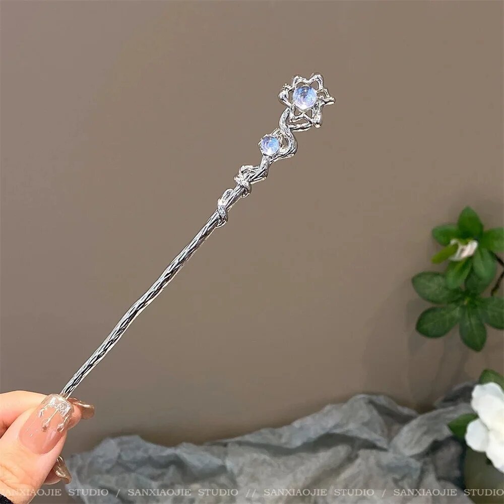 Заколка для волос с камнями, серебро, Metal color: 1