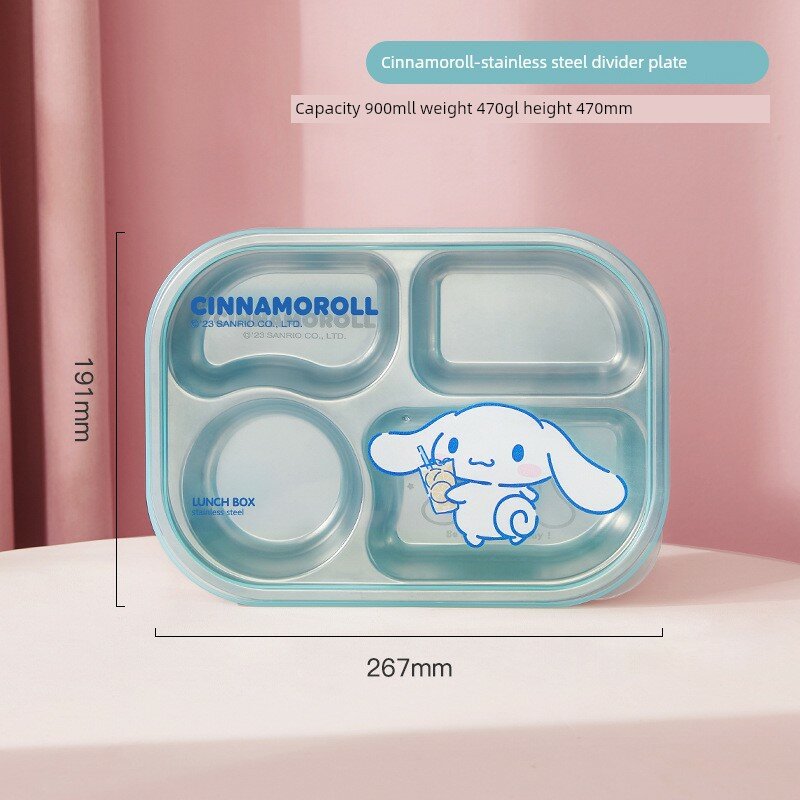 Cinnamoroll Детская Нержавеющая Стальная Разделенная Тарелка для Детского Питания, 4 Отсека Столовый Поднос
