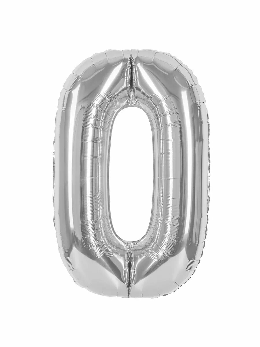 Шар (40'/102 см) Цифра, 0, Серебро, Металлик, 1 шт. в уп.