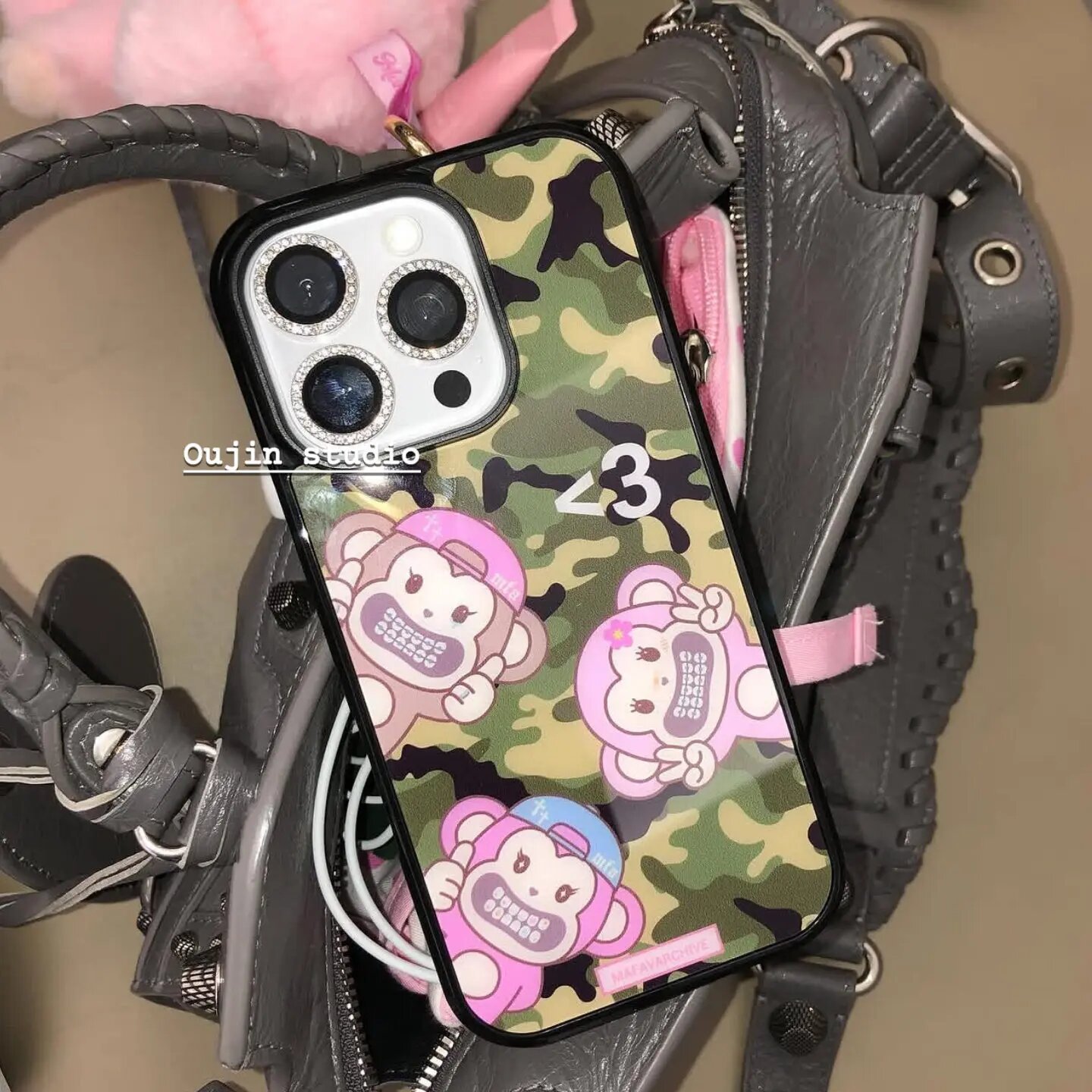 Корейский мультяшный камуфляжный чехол с обезьянкой для iPhone 17 Air 16 Pro Айфон 16 Про Макс, 1