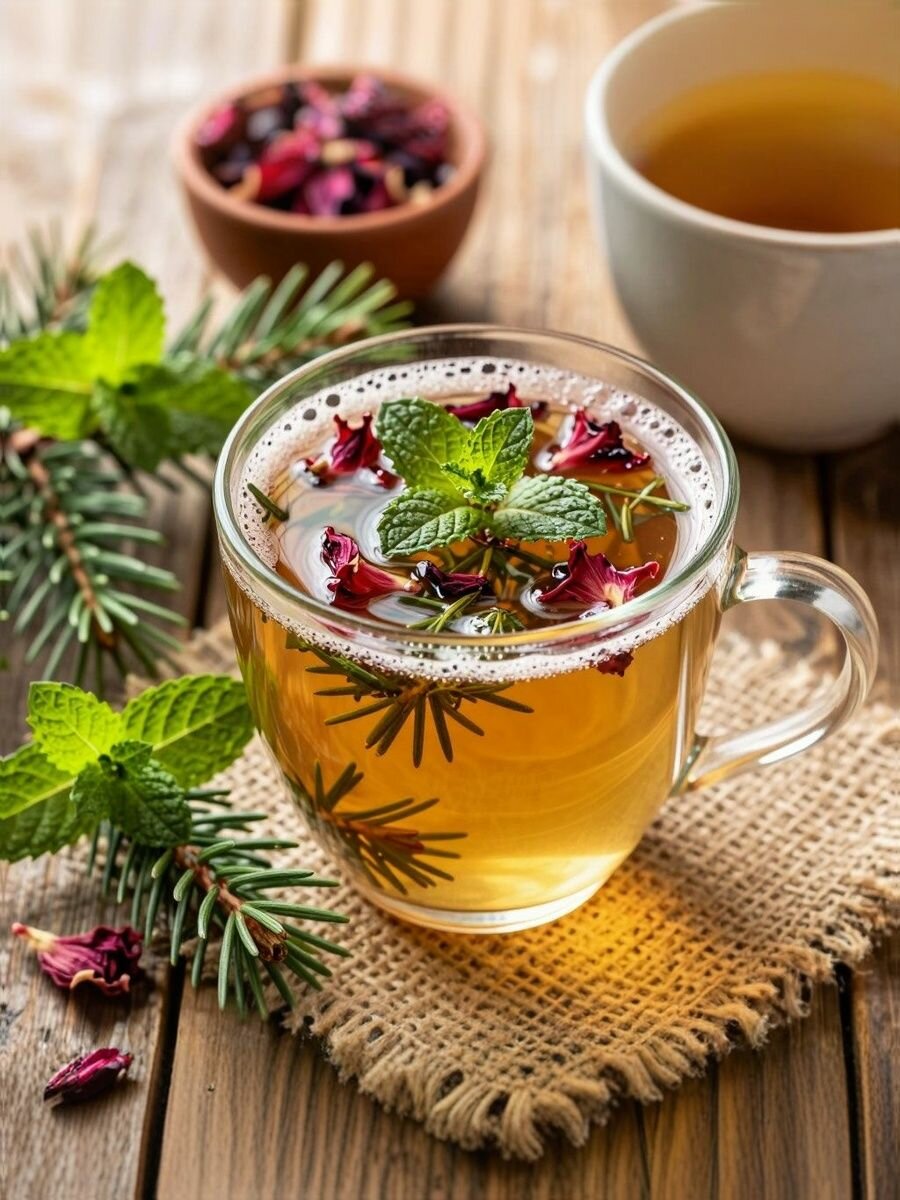 Чайный напиток Хвойный с мятой и гибискусом, 100 гр