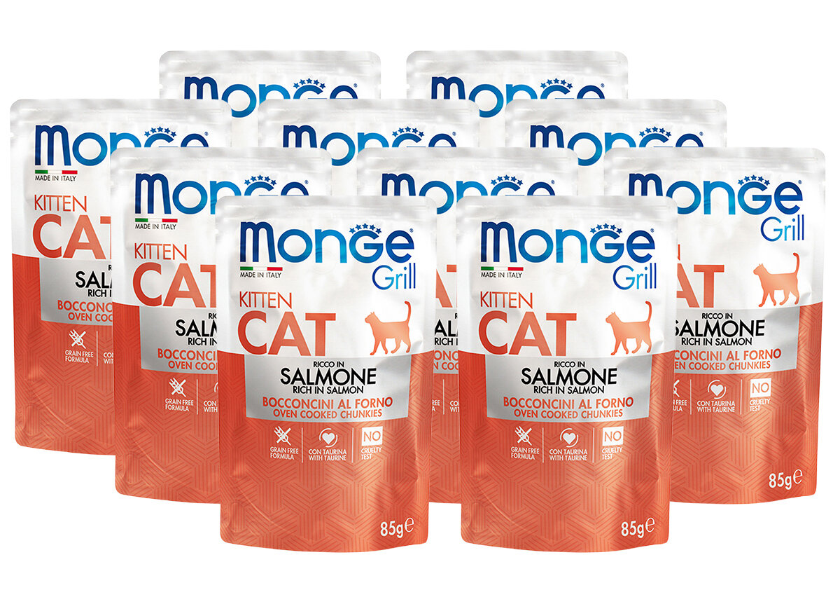 Корм влажный Monge Grill Pouch Kitten для котят с лососем пауч, 85 г 10 шт
