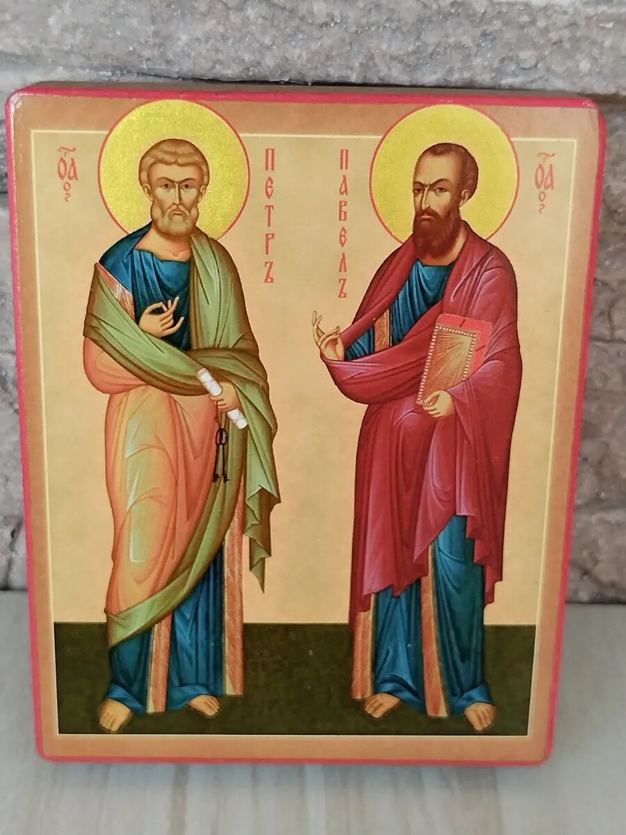 Икона "Святые апостолы Петр и Павел", освященная, дерево, 7.5x9.5 см