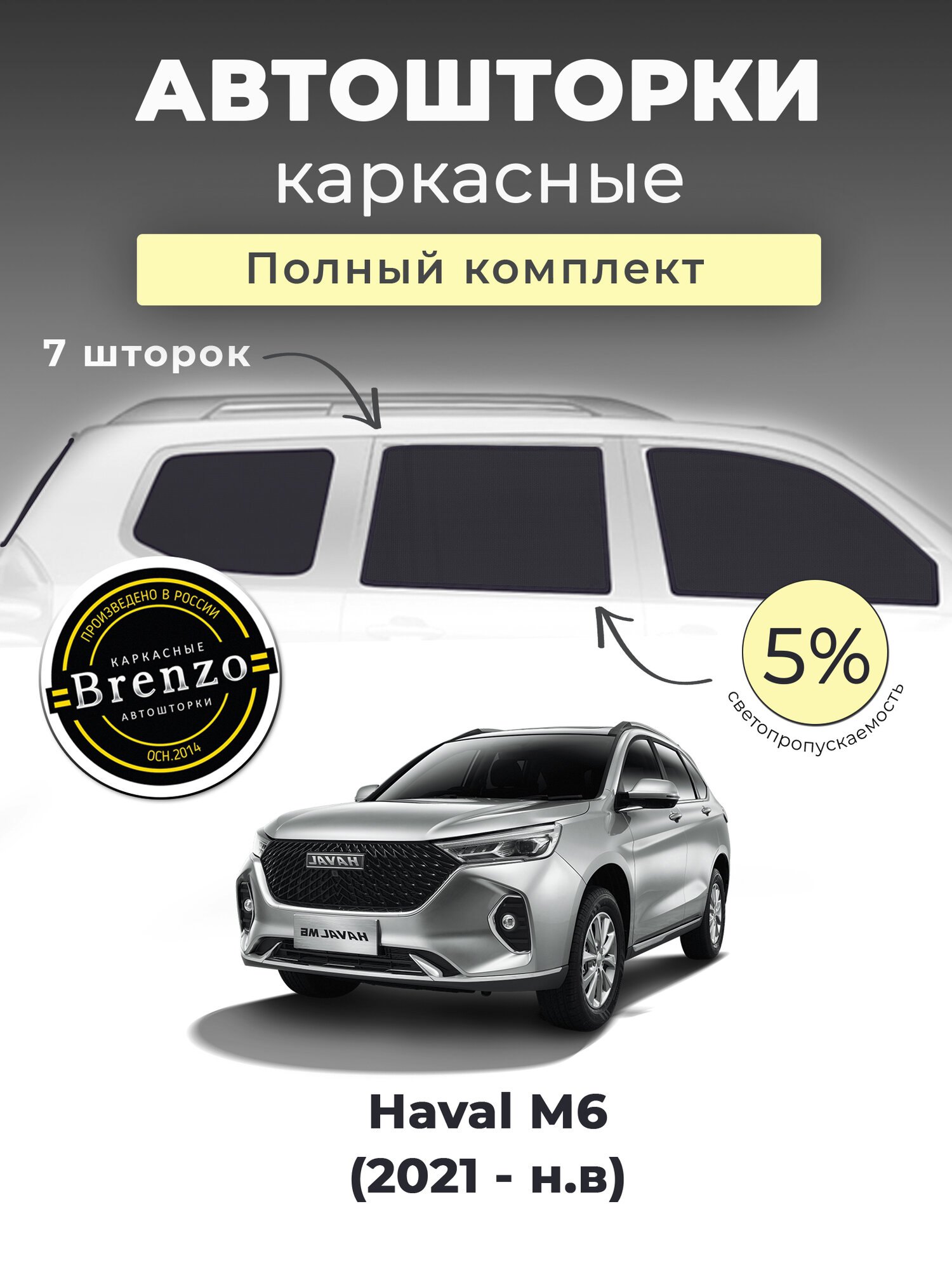 Каркасные шторки Haval M6 (2021 - н. в) полный комплект 5%, сетки от солнца в машину, Автошторки Brenzo солнцезащитные