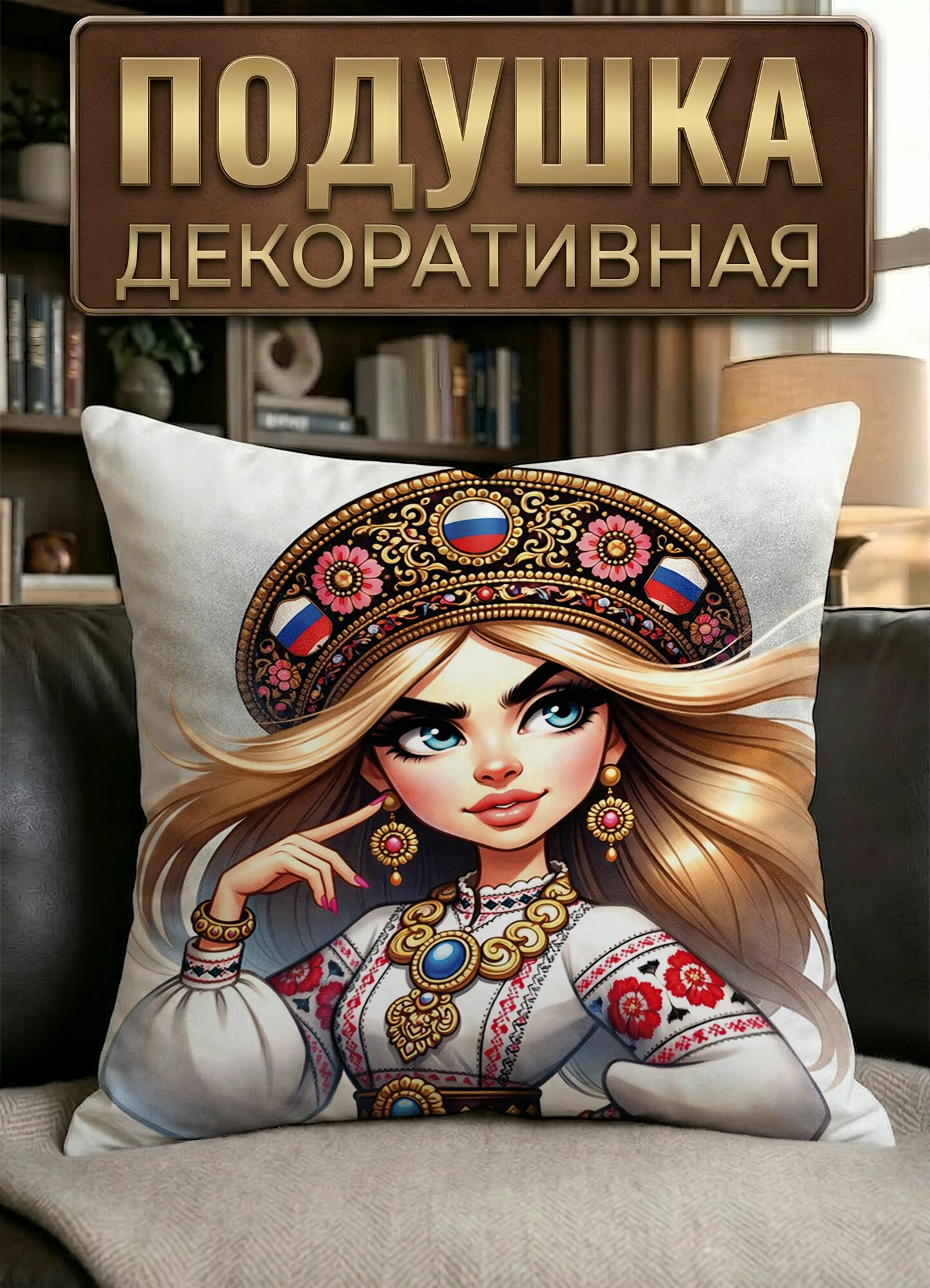 Подушка декоративная Русская девушка с кокошником
