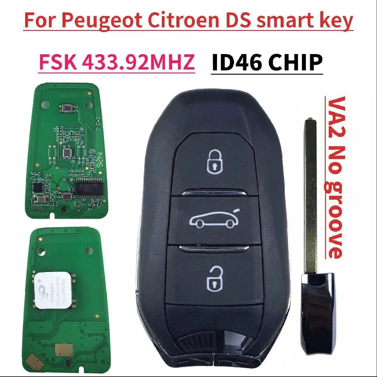 Умный ключ VA2 ID46 FSK 433MHz для Peugeot/Citroen/DS
