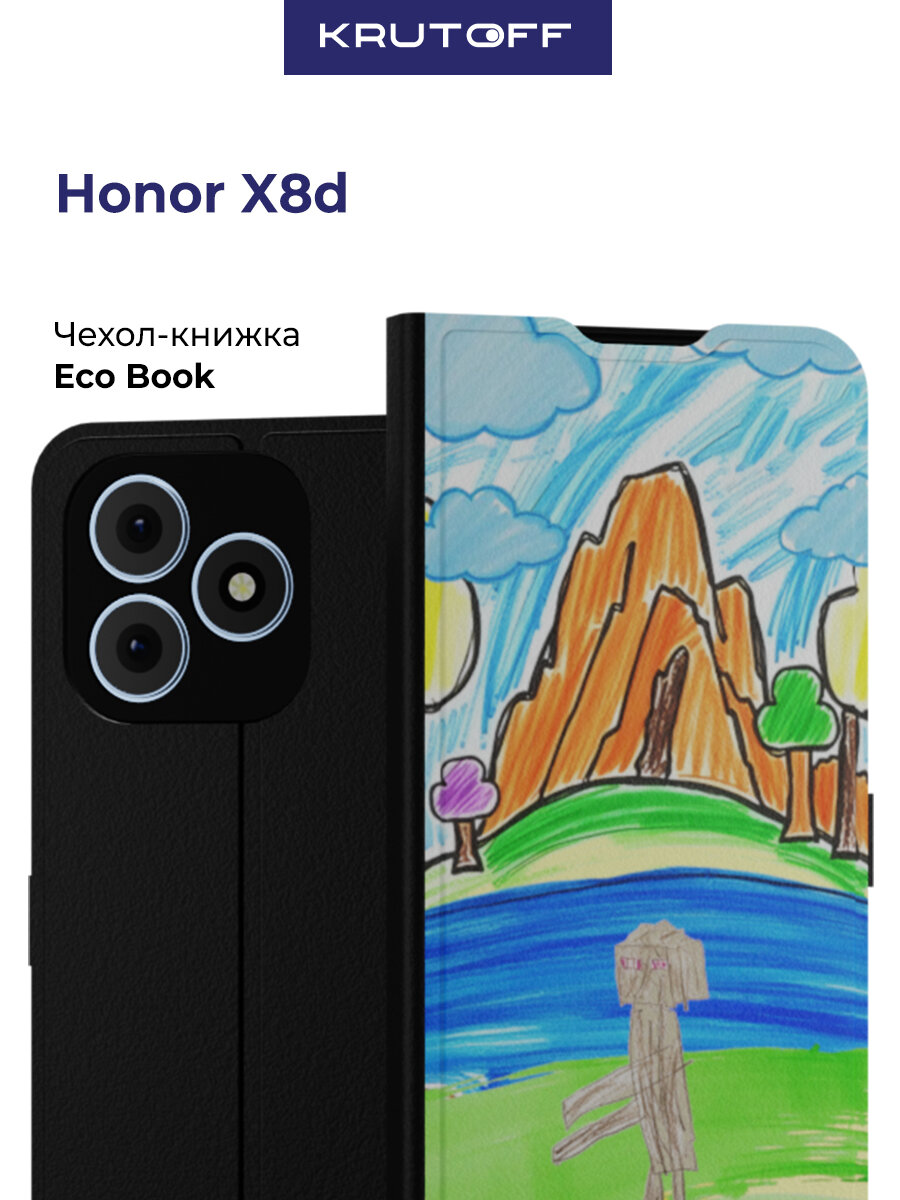 Чехол-книжка Krutoff Eco Book для Honor X8d Майнкрафт (черный)