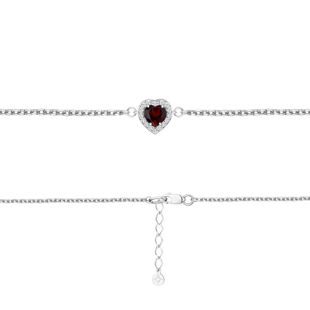 Браслет, серебро, 925 проба, гранат, фианит