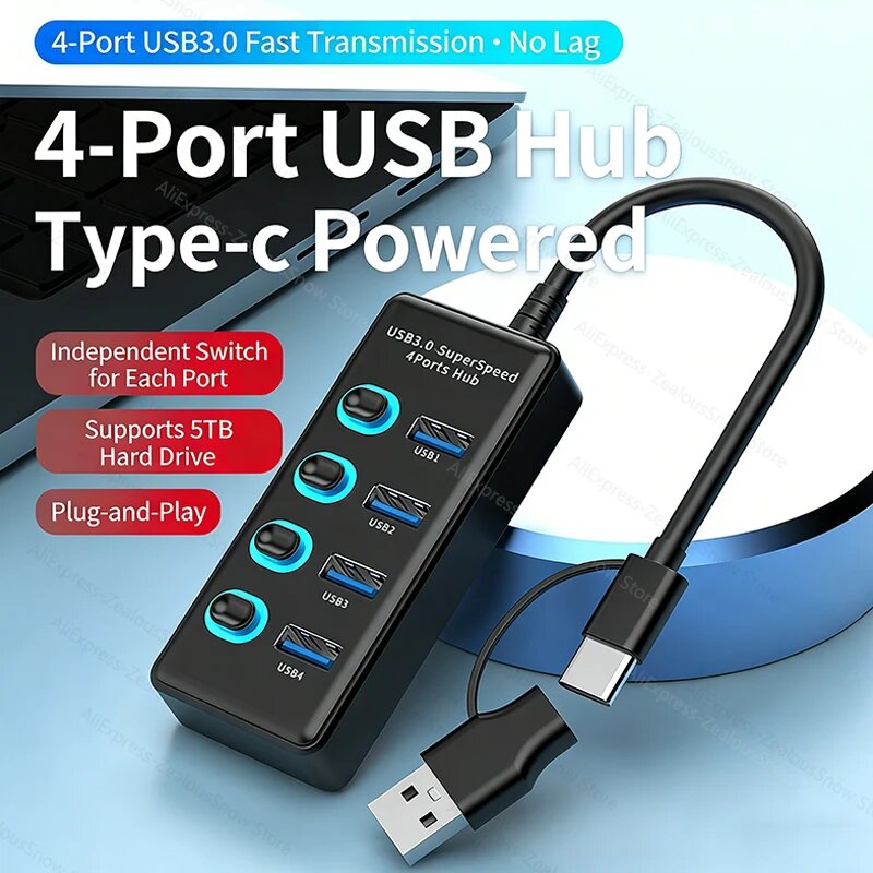 USB-хаб 4 Port USB3.0 Type-C Powered