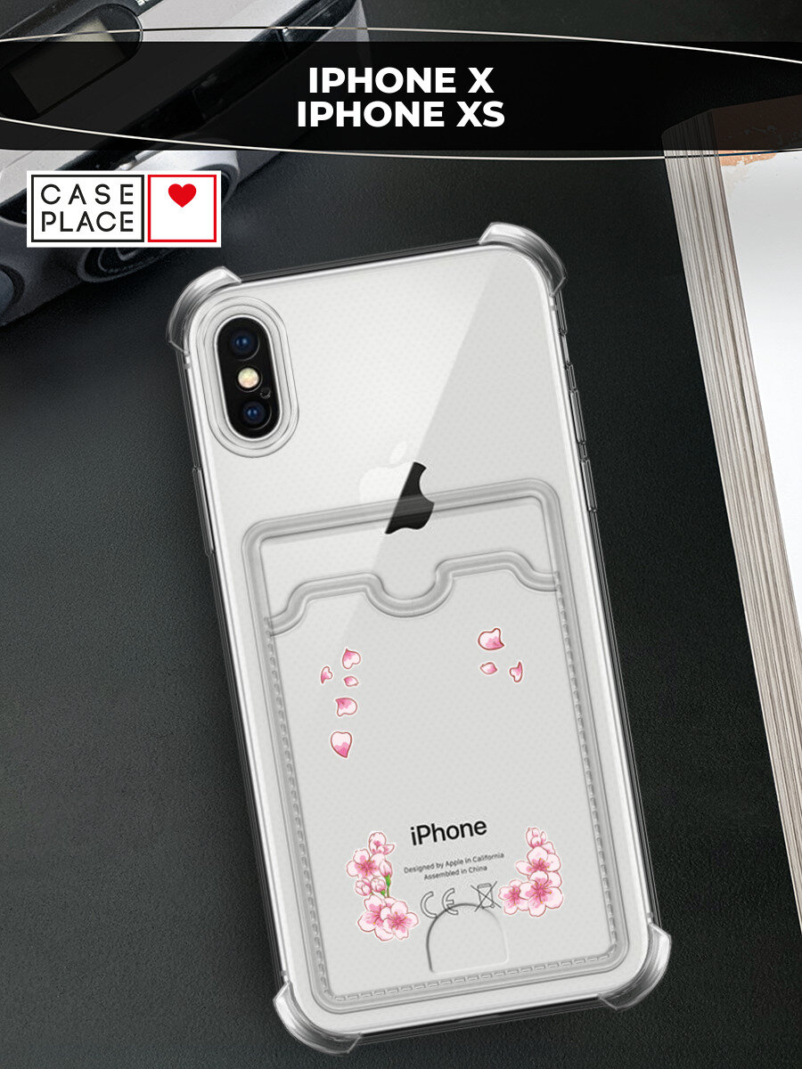 Чехол на Apple iPhone X/XS (Айфон X/XS) с картой и принтом Цветы сакура в корейском стиле