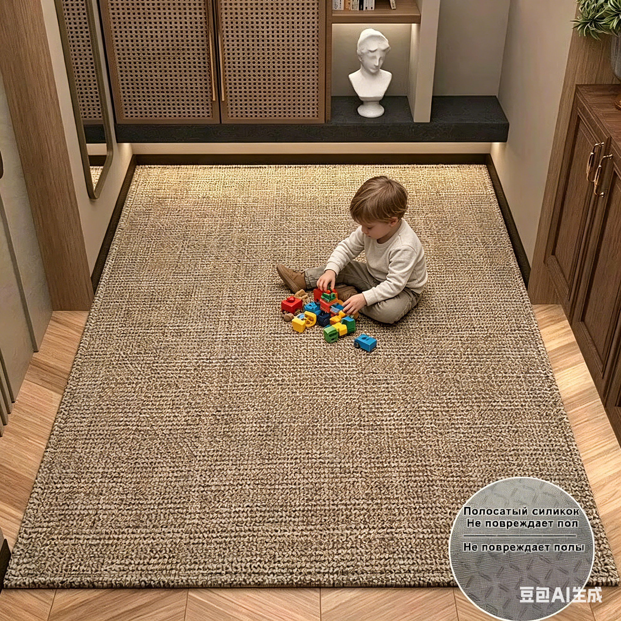 Коврик придверный YYD Carpet, 0,9x1,2 м, этнический рисунок, светло-коричневый