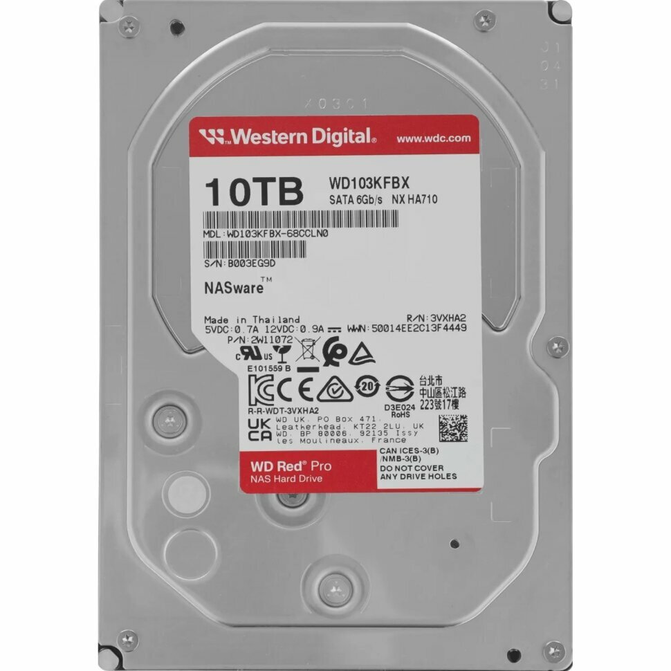 Жесткий диск WD 3.5 10TB WD Red Pro SATA/7200rpm(WD103KFBX), 2476965