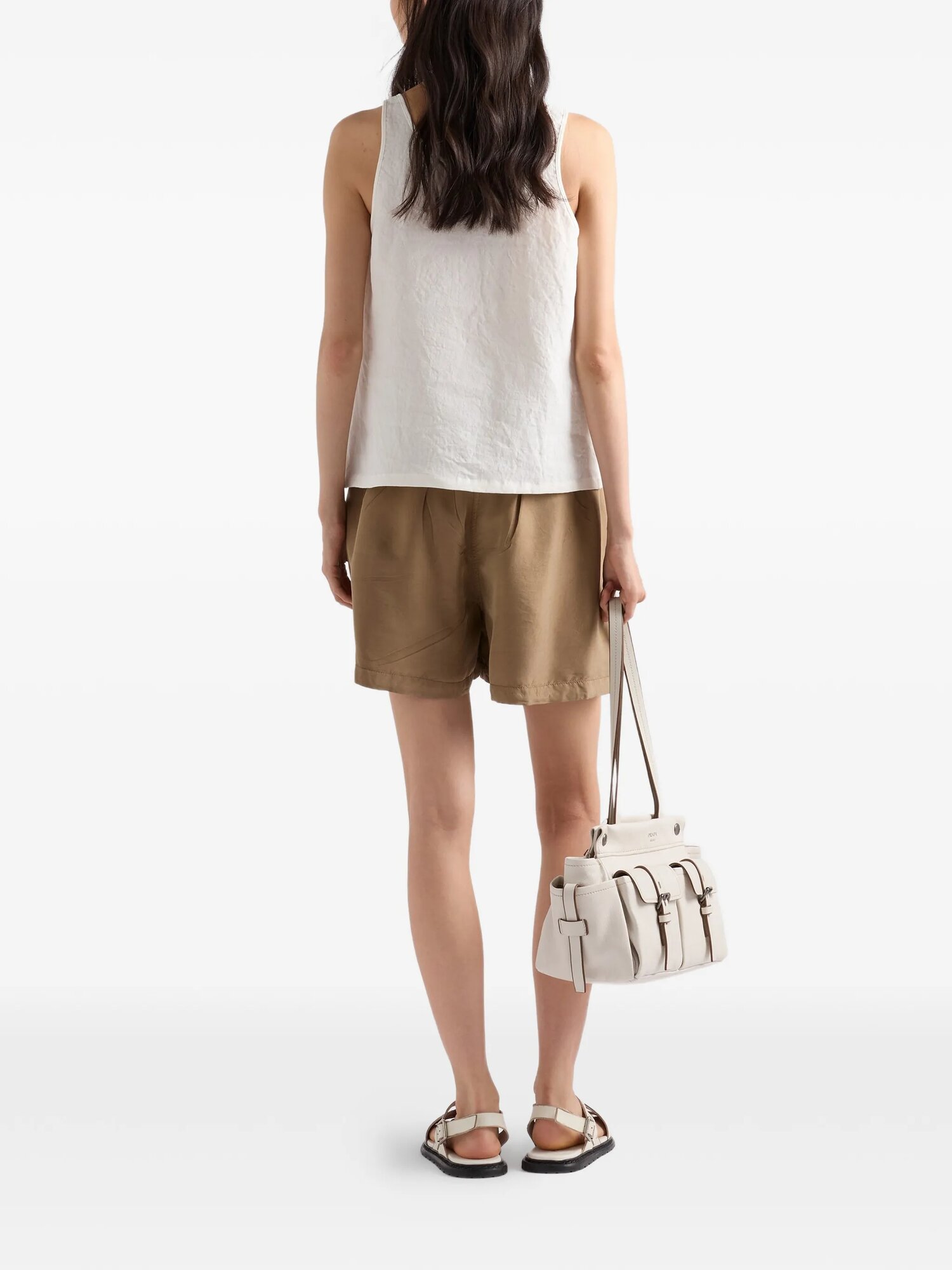 Топ Prada Embroidered linen top, размер 36, бежевый/белый — фото 1