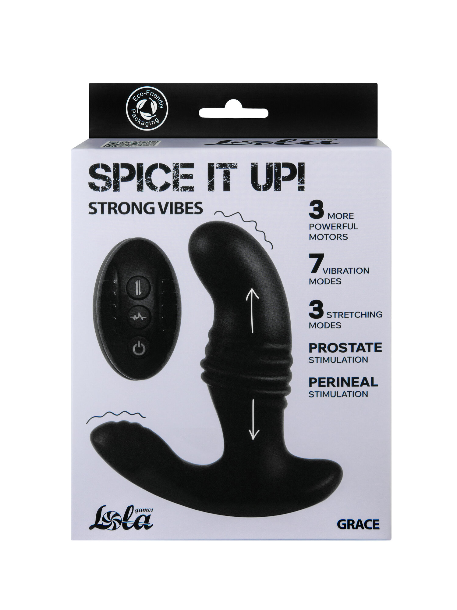 Стимулятор простаты "Spice it Up Grace" с пультом, 3 мотора, силикон, черный, 10 режимов, водонепроницаемый, 13 см
