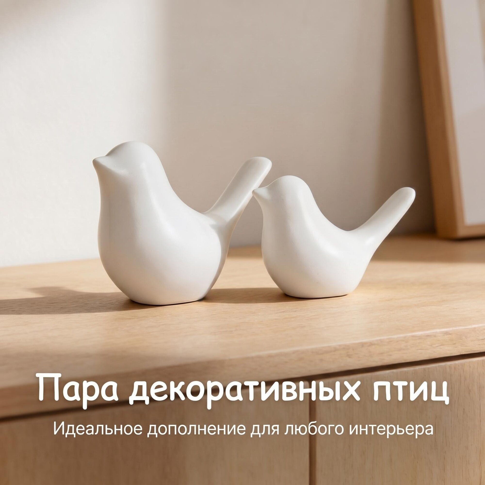 Декоративные фигурки птиц из смолы 2 шт, белые, минималистичный декор для дома