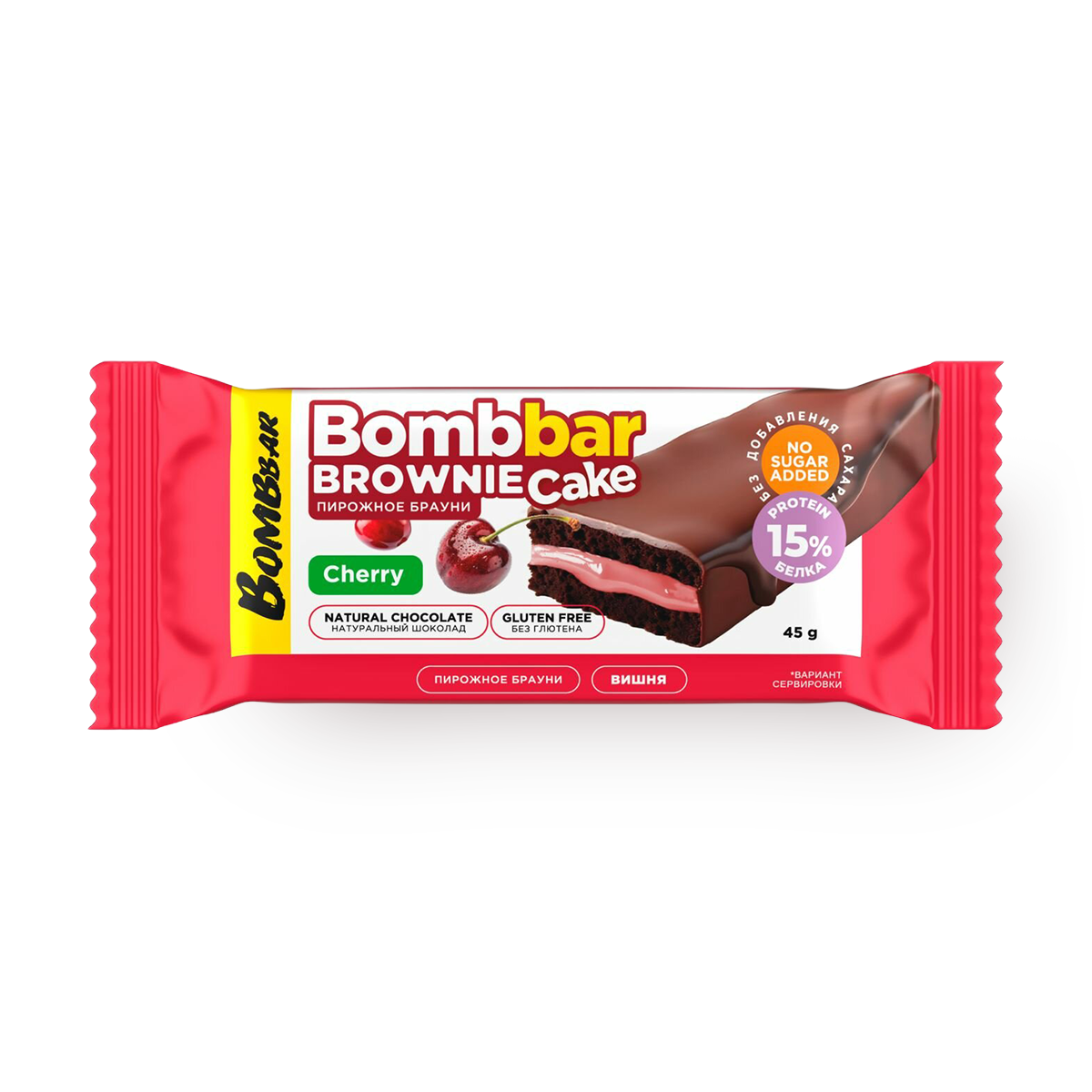 Пирожное протеиновое Bombbar с начинкой со вкусом Брауни с вишней
