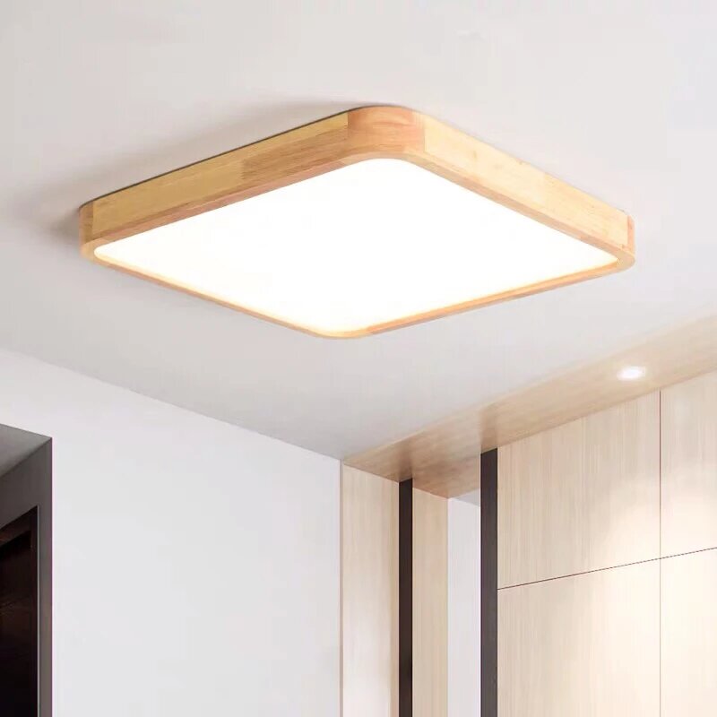 Люстра с LED для гостиной, спальни, прихожей, кухни. Освещение, круглые, квадратные деревянные люстры, LED-лампа, потолочная, LED-Квадрат