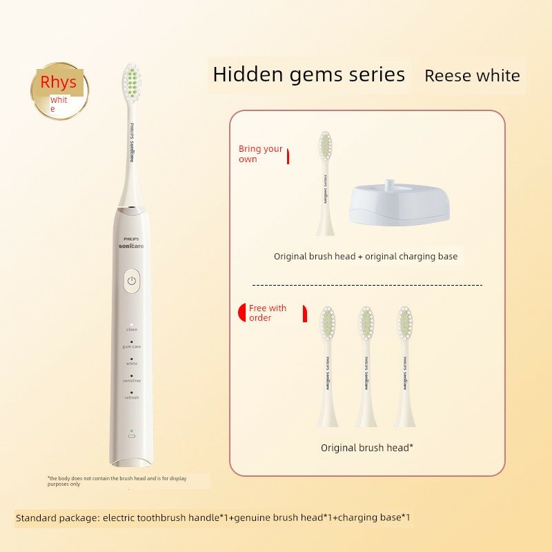 Philips HX2471 Соник Электрическая Зубная Щетка Перезаряжаемая Мягкие Щетинки Для Взрослых Рисовый Белый Цвет с 4