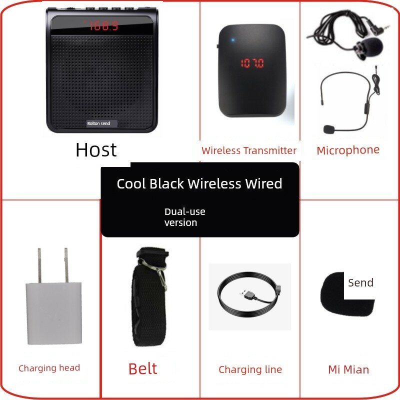 Усилитель для учителя Rolton K100 Bluetooth беспроводной и проводной мегафон в черном цвете