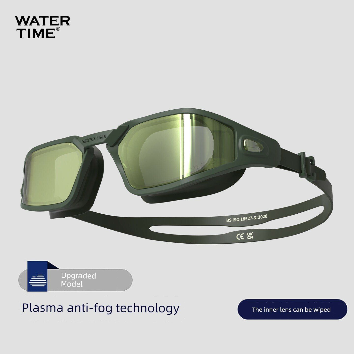 WaterTime Унисекс Плавательные Очки с Анти-Туманной Покрытием, Дизайн Crystalline Green Aurora, Прозрачные Линзы