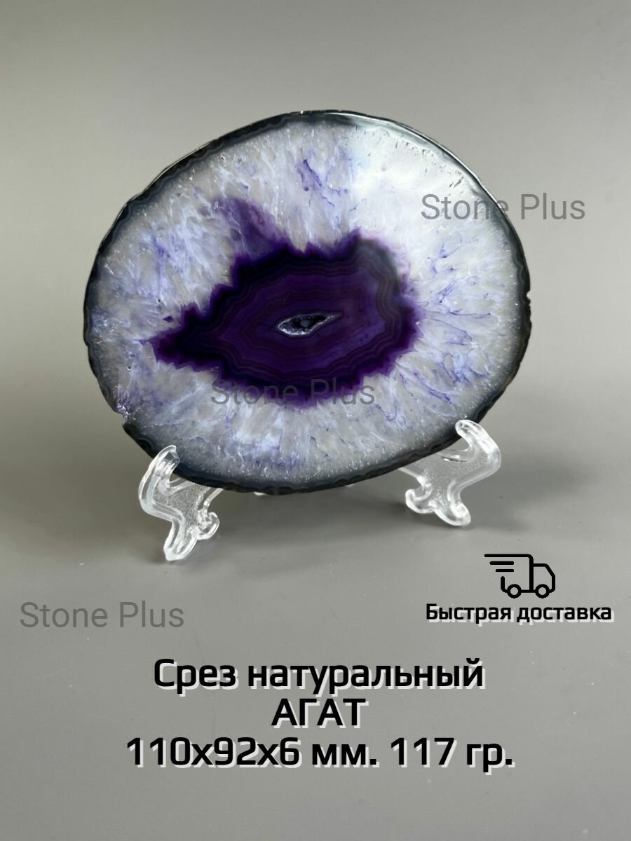 Коллекционный срез натурального камня Агат. Тонирован в фиолетовые тона