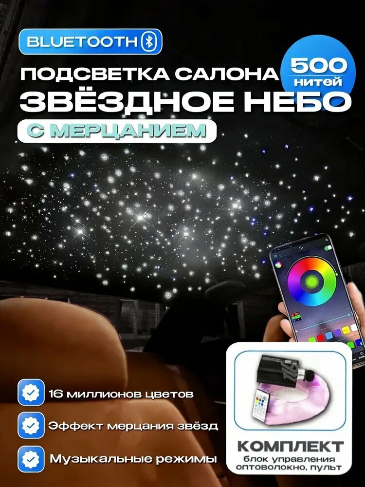 (2 метра * 500 нитей)Звездное небо в автомобиль (с мерцанием) для установки в обивку потолка
