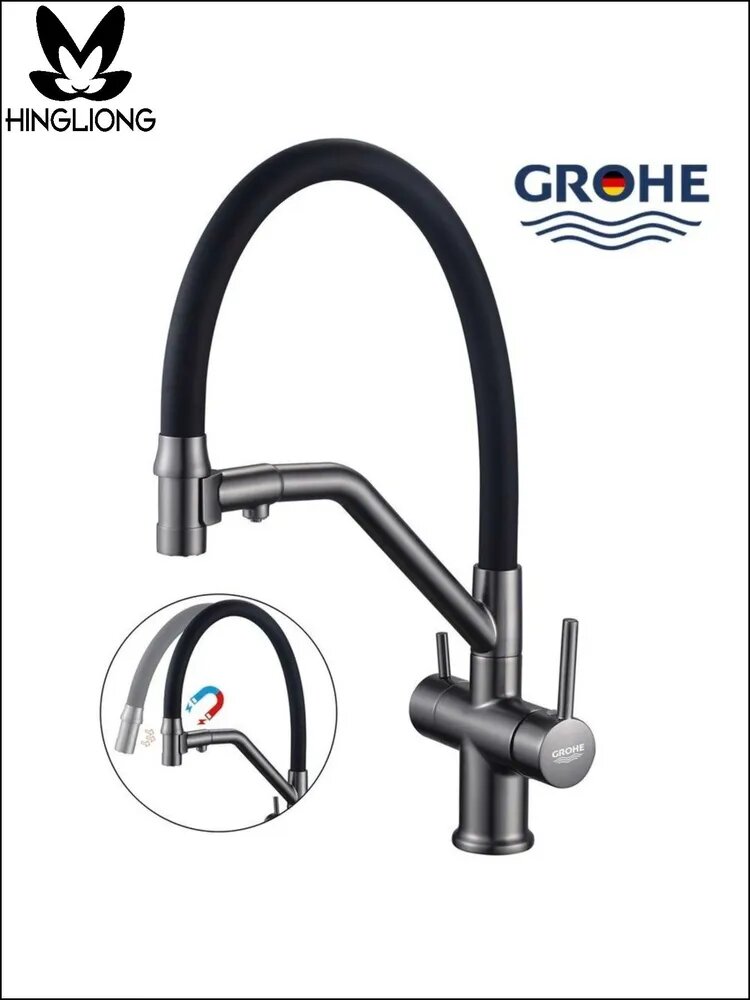 Кухонные смесители GROHE с фильтрами и кранами для питьевой воды, оснащенные гибкими вращающимися силиконовыми насадками и магнитным замком.-HINGLIONG