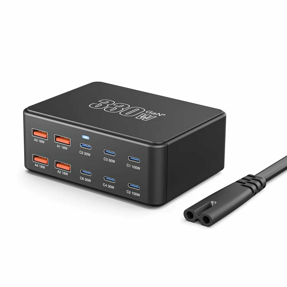 GaN Супер Зарядное устройство 330W Зарядное устройство USB-C, на 10 порта, Блок питания для телефона /Зарядное устройство универсальное