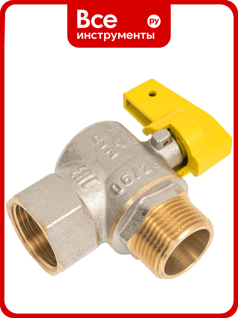 Шаровой угловой кран для газа СТМ ГАЗ 3/4", г/ш, бабочка CGLFMB34, из никелированной латуни, запорная арматура