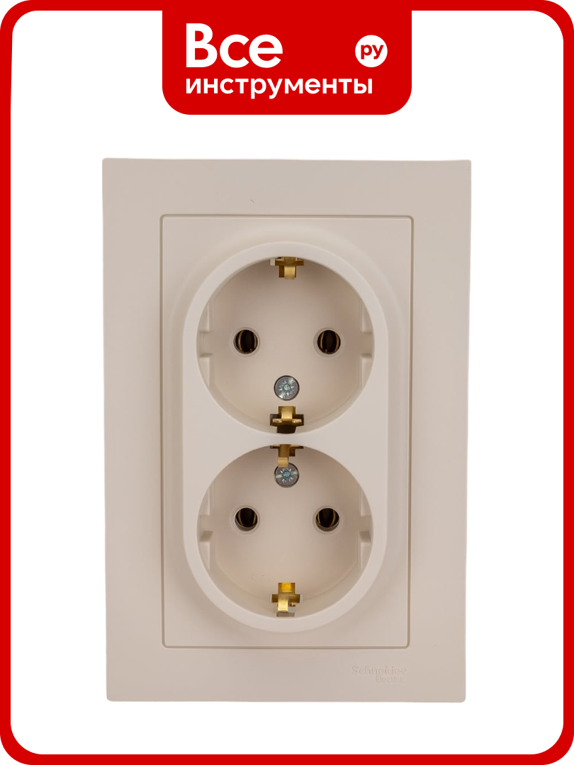 2-местная розетка Systeme Electric Atlasdesign песочный, с заземлением,16а, (в сборе с рамкой) ATN001224, ранее