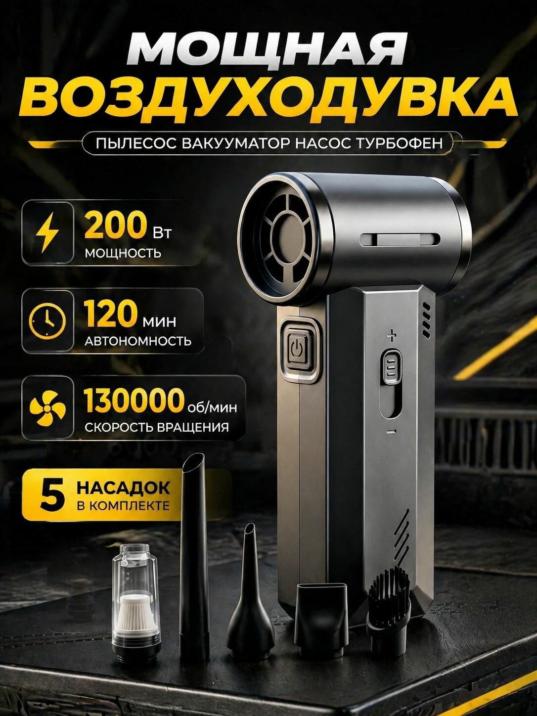 Воздуходувка аккумуляторная мощная, ветродуйка для пк / Воздуходувка для компьютера, Турбовентилятор