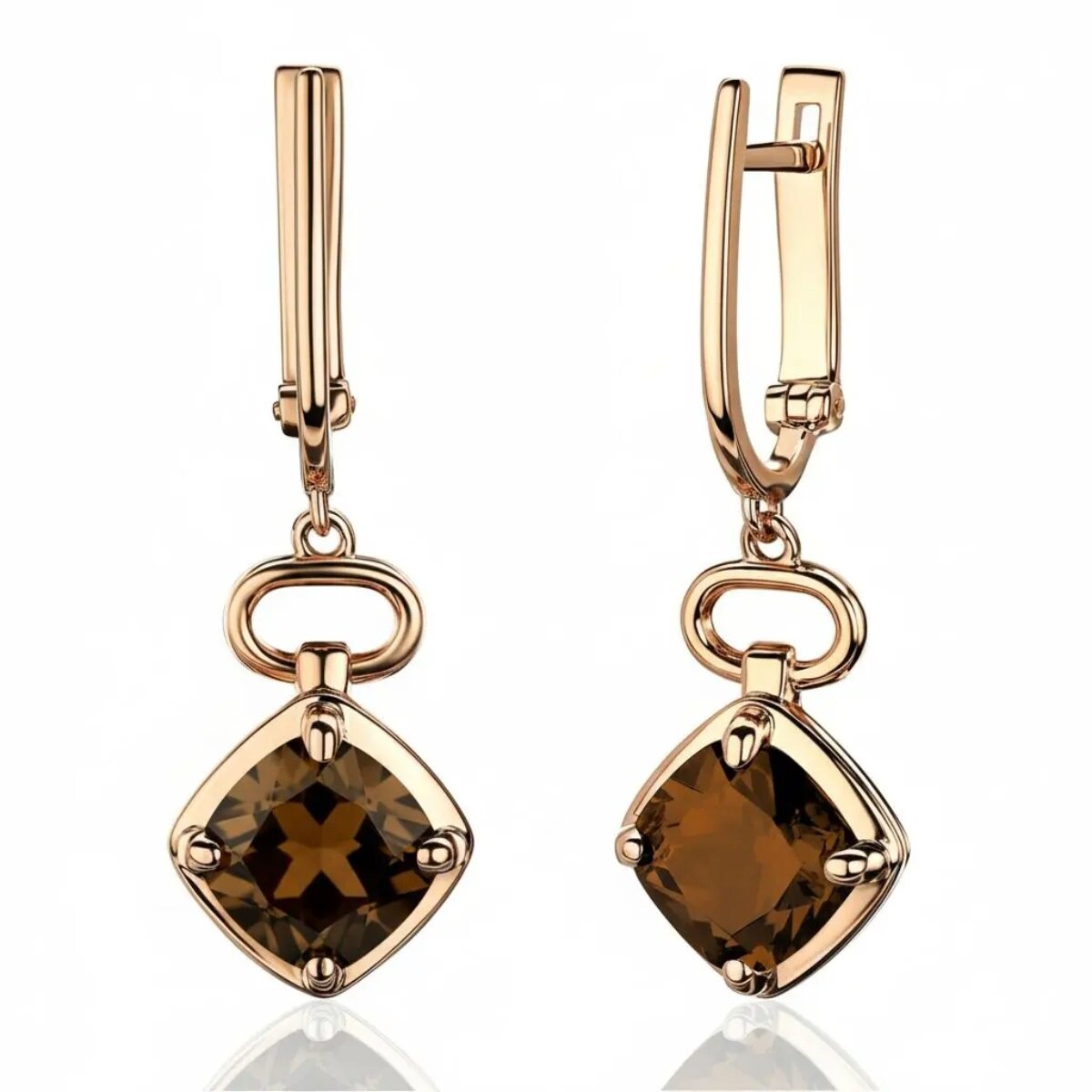 Серьги, красное золото, 585 проба, раухтопаз