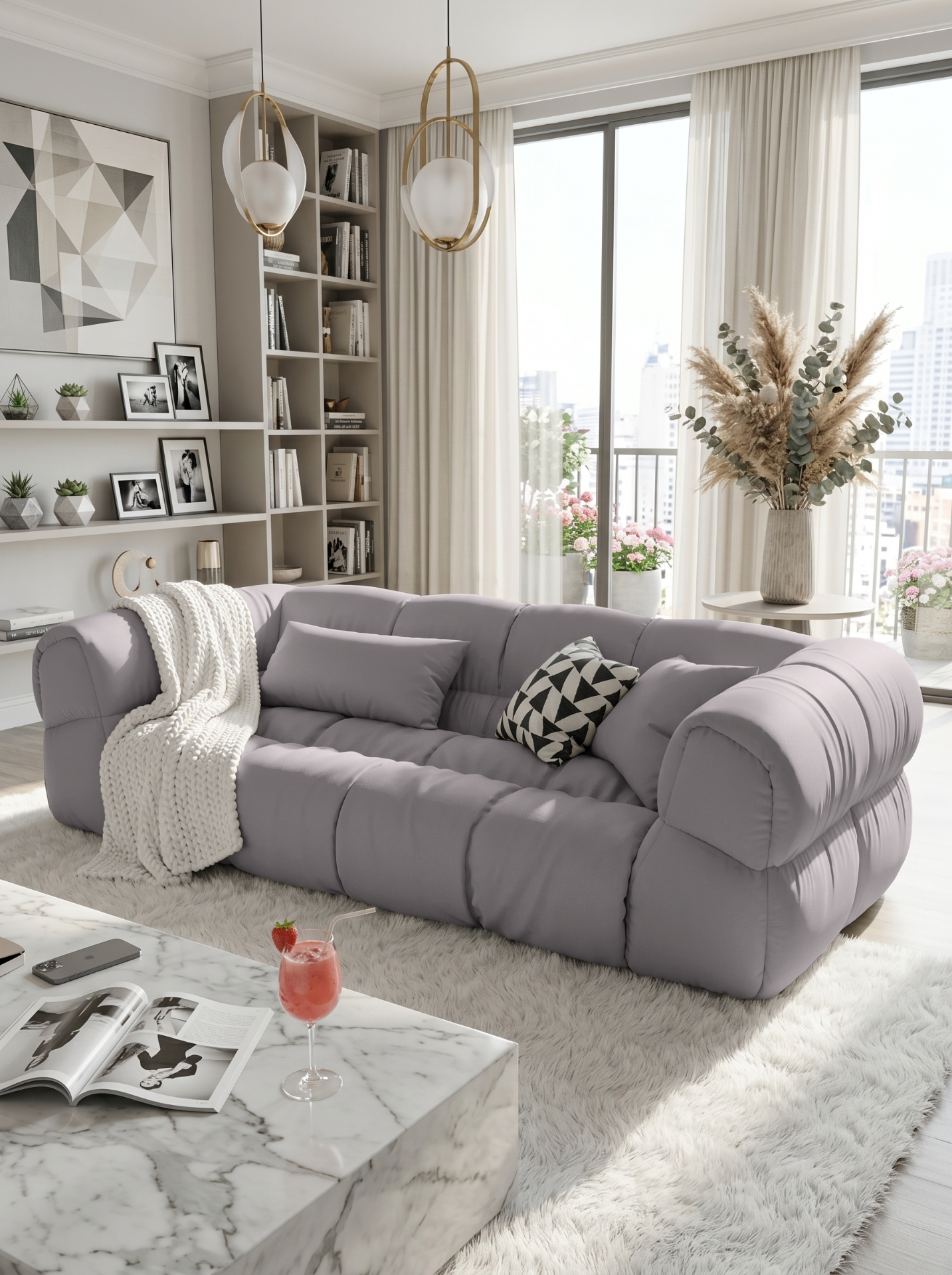 Диван Шелби Velutto 19 NOW 239x105x72 см, серый Велютто, нераскладной Фиеста