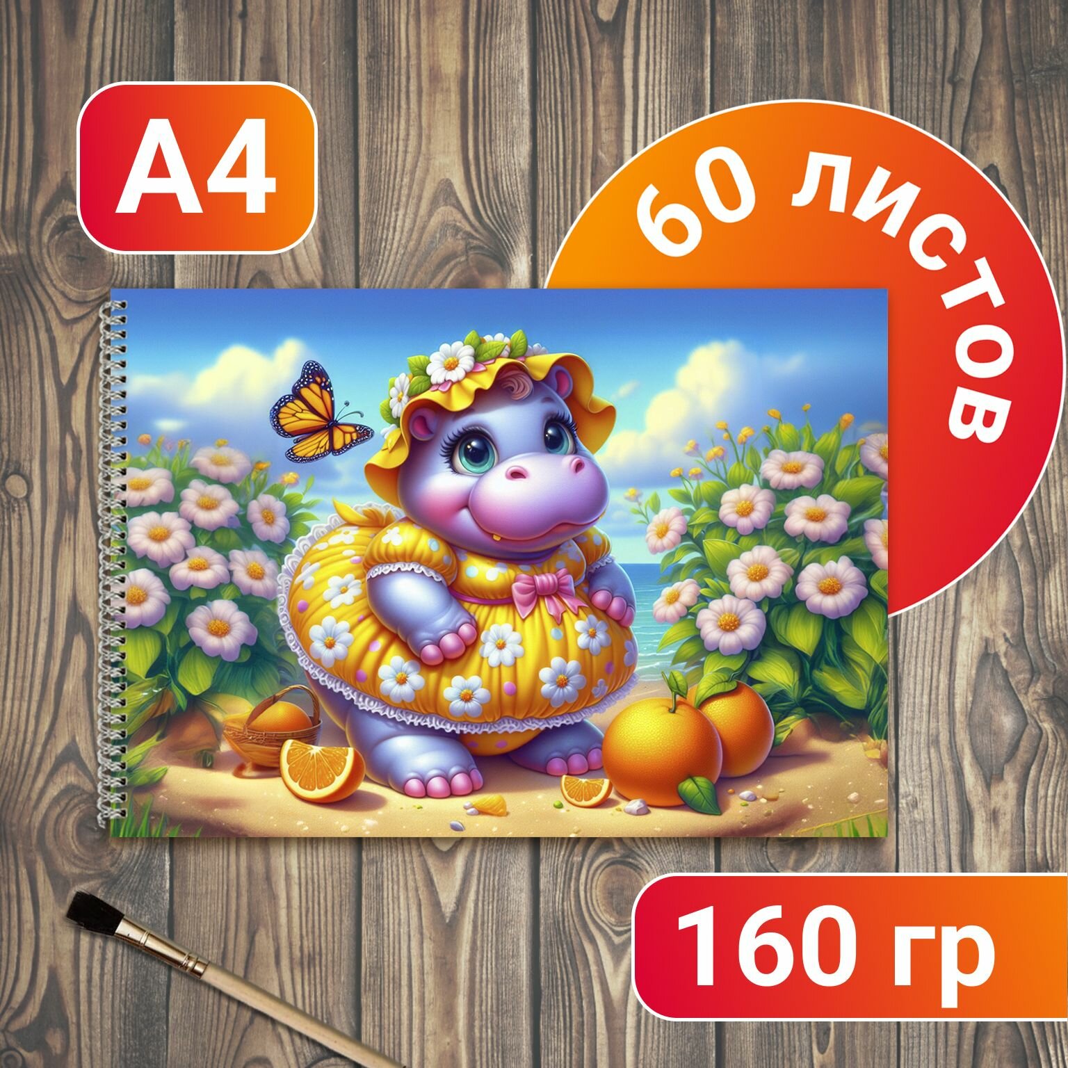 Альбом для рисования Яркий бегемотик