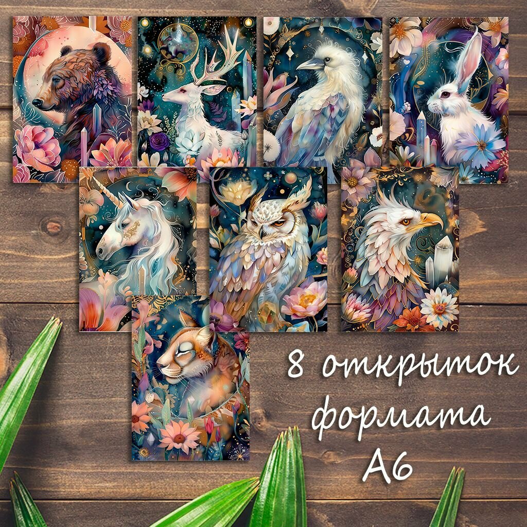 Большой набор открыток Мистические животные, 8 штук