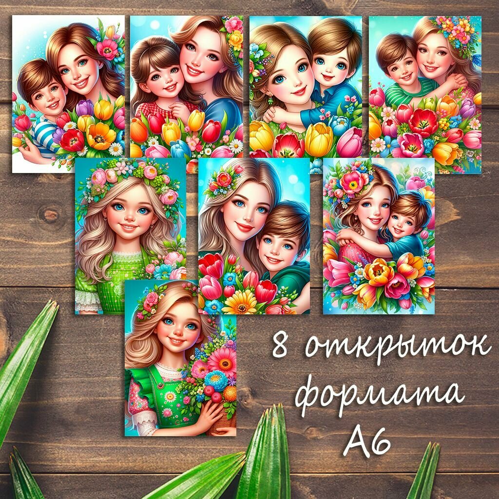 Большой набор открыток Мама, 8 штук