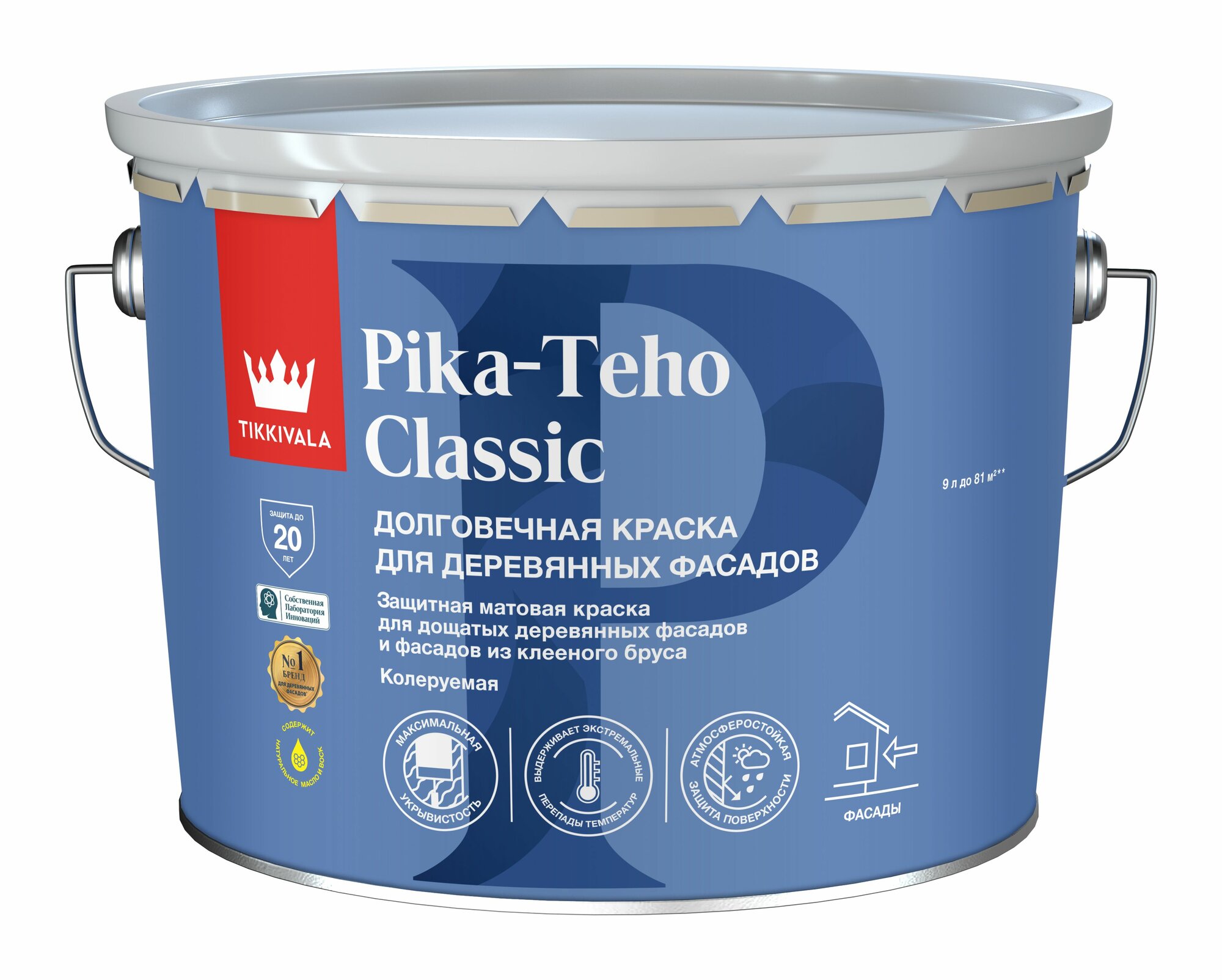 Краска Tikkurila PIKA-TEHO CLASSIC, Белая, 9л, для деревянных фасадов, матовая, акрилатная, база А (Tikkivala)