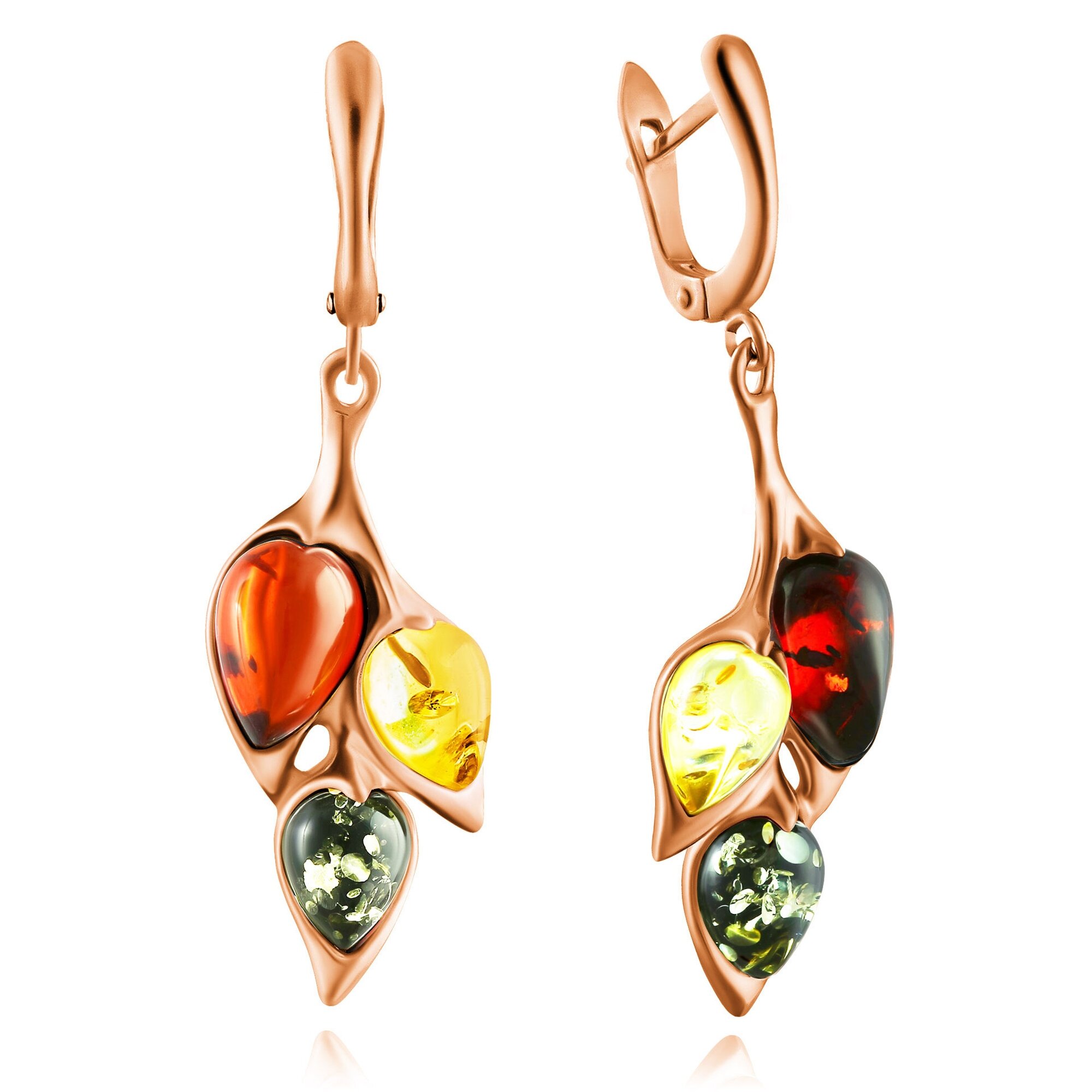 Серьги, серебро, 925 проба, золочение, янтарь