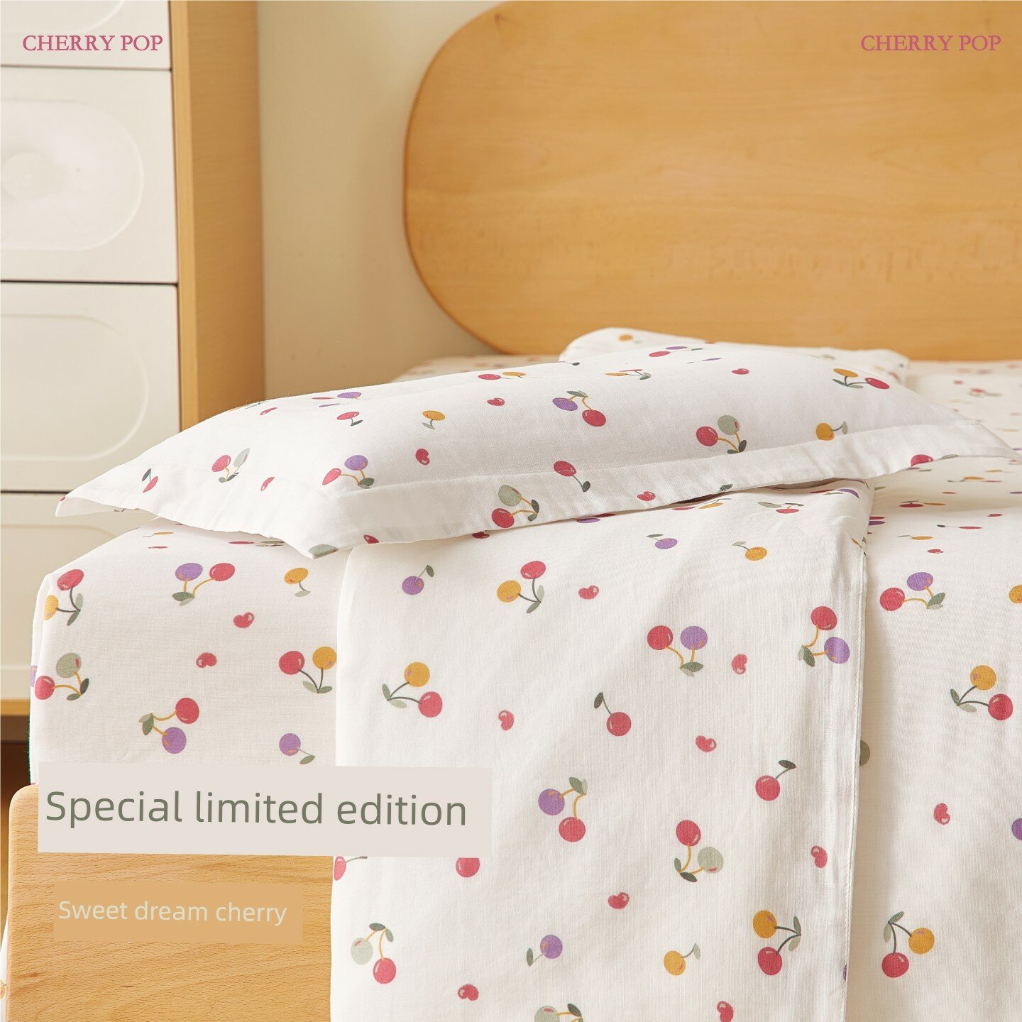 Комплект постельного белья Sang Xiaoyuan Sweet Dream Cherry из чистого хлопка, трехпредметный, детский, из гребенного