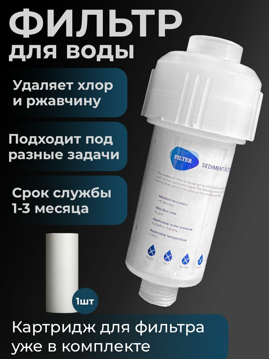 Фильтр проточный универсальный для душа от жесткой воды, хлора и ржавчины, многоразовый. от хлора от ржавчины от жесткой воды