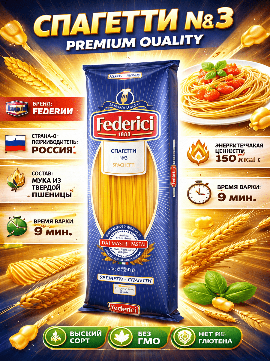 Макароны спагетти Federici Spaghetti №3 высший сорт, 400г