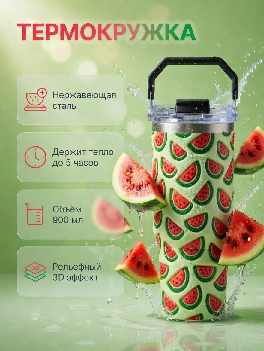 Термокружка 3D Объем Арбуз